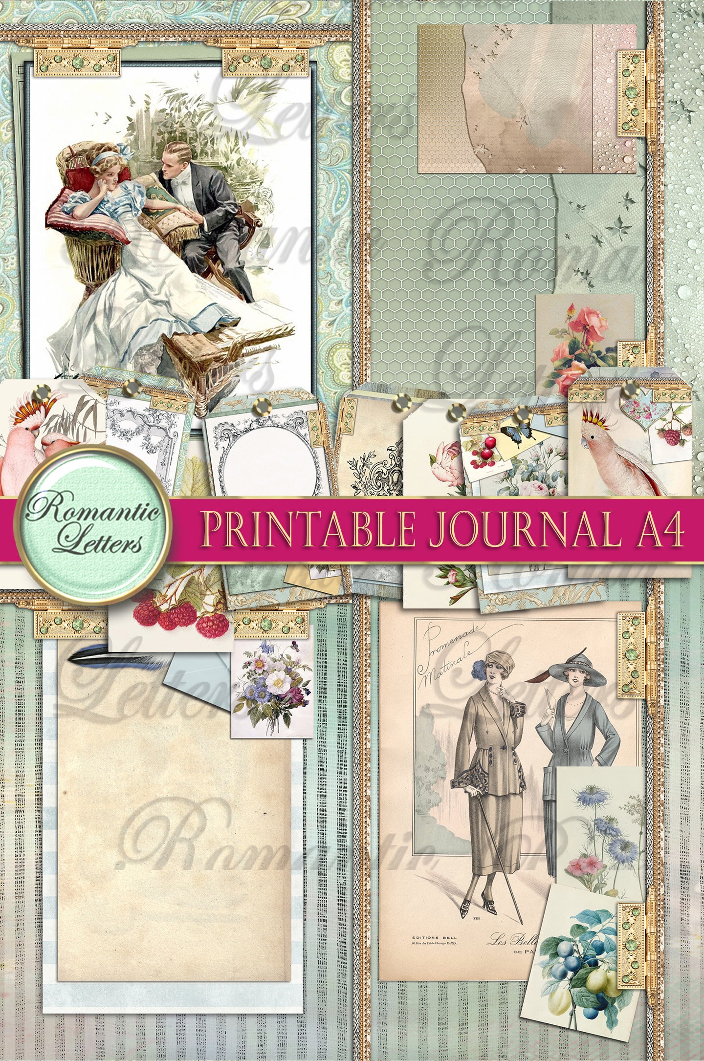 Printable Junk journal kit vintage digital scrapbook printable | Etsy