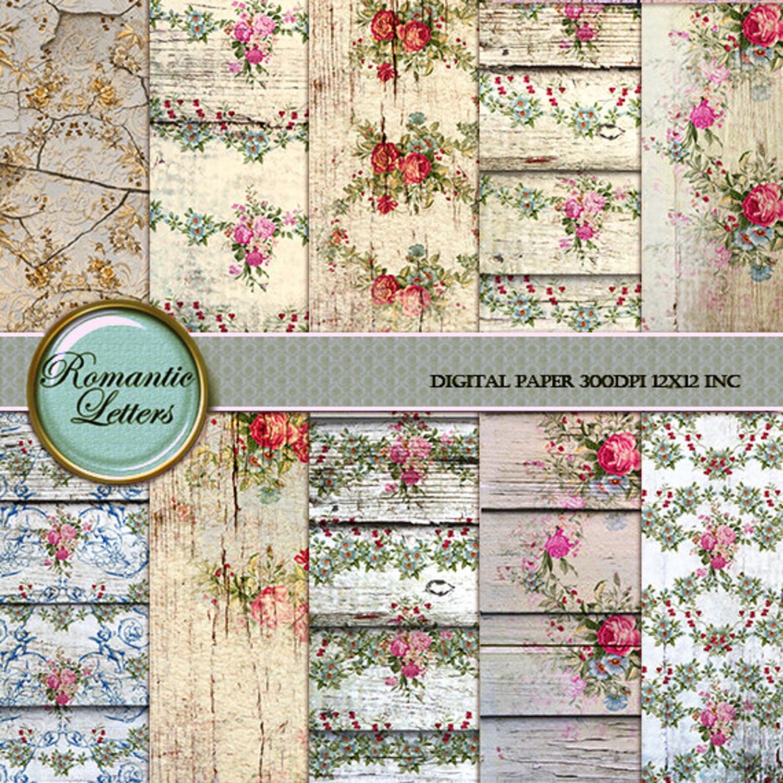 Digital Scrapbook Paper Pack Shabby Chic Rose Background Rose - Etsy