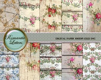 Floral Digital Scrapbook Paper Pack Shabby Chic Distressed | Etsy