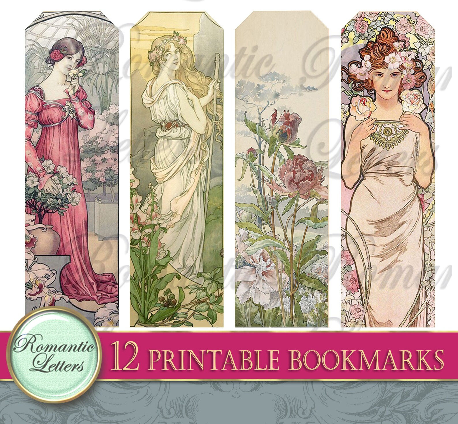 Printable Bookmarks Set Floral Digital Printable Gift Tags - Etsy