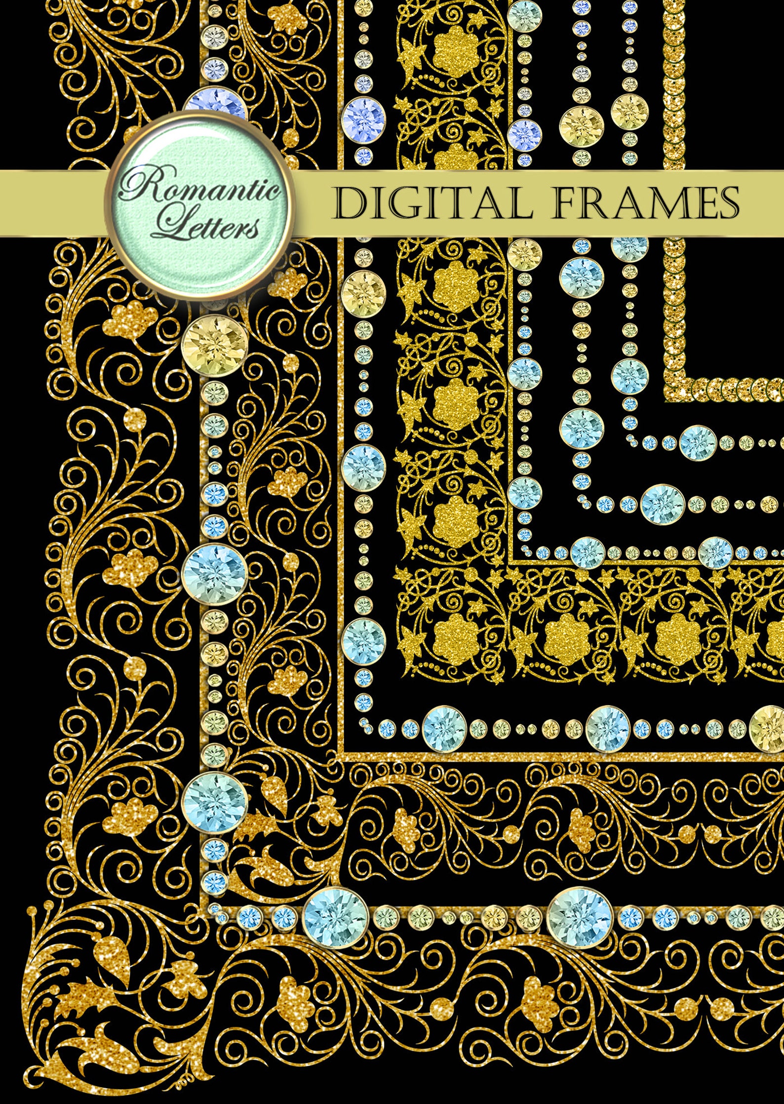 Digital Scrapbook Frame Gold Clipart Digital Gold Lace Clip | Etsy