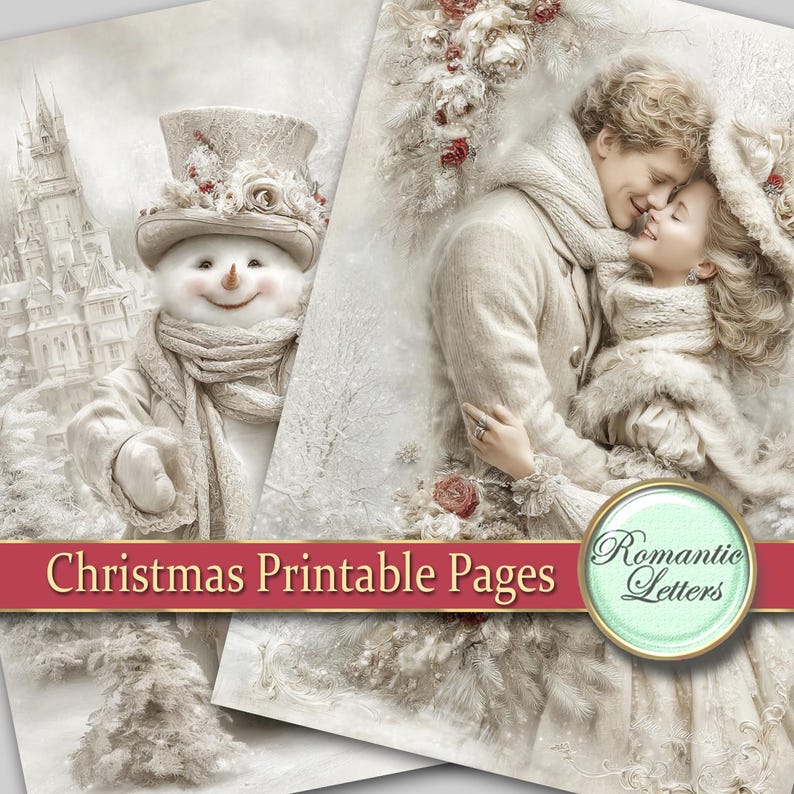 White Christmas Shabby Chic Printable Cards Digital Scrapbook Paper ...
