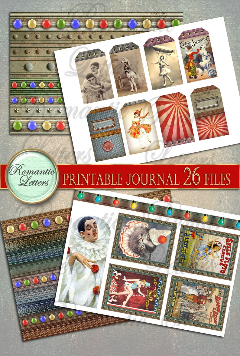 Vintage Circus Printable Junk Journal Kit. Digital Printable Pages ...