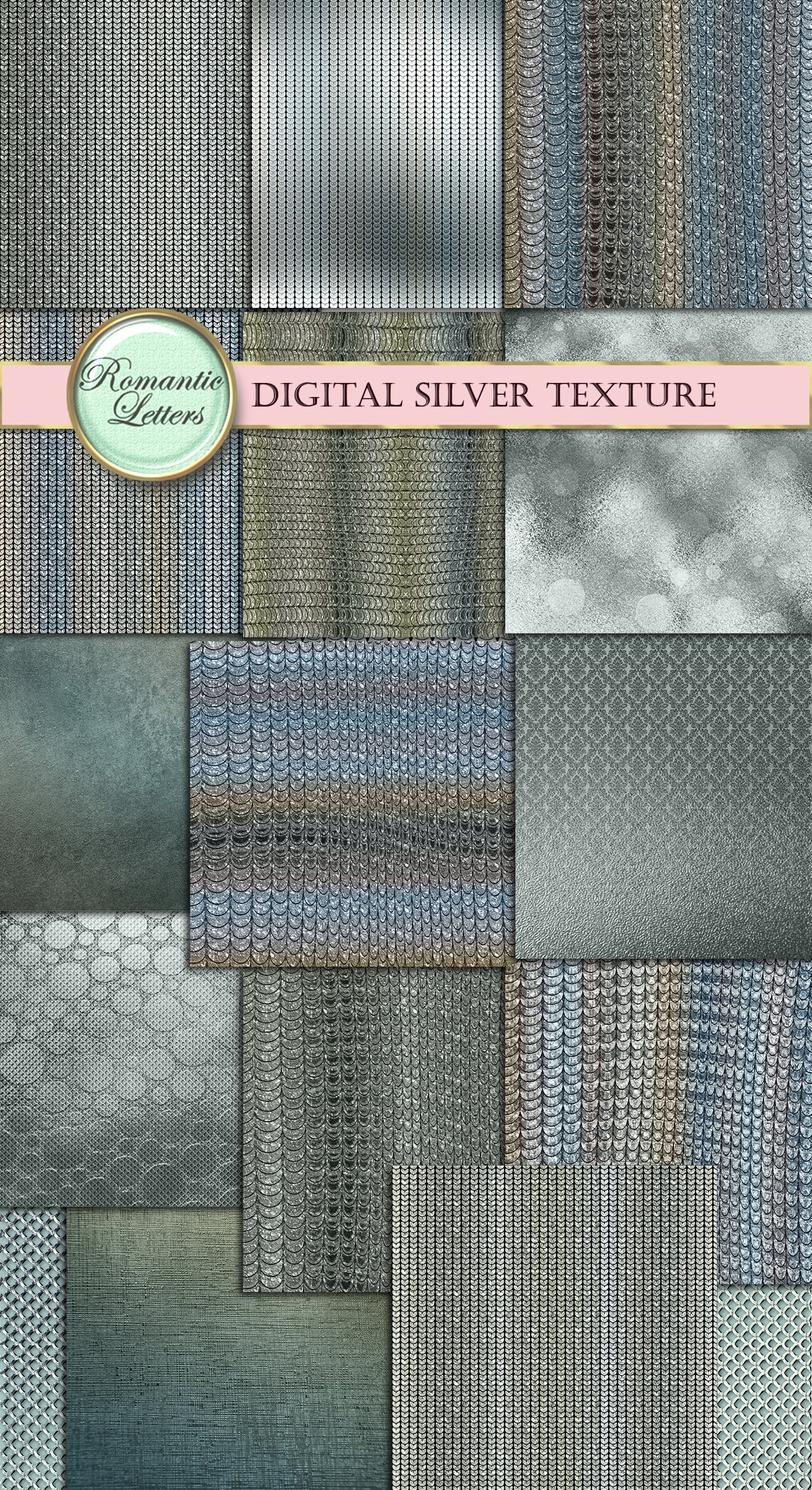 Digital Paper Silver Digital Scrapbook Paper Digital Texture Silver ...