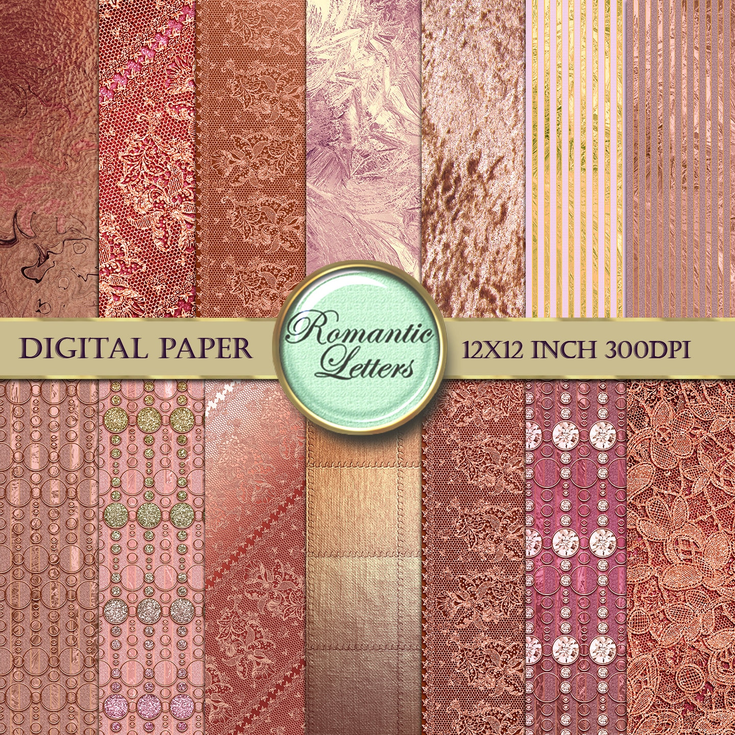 Rose gold digital scrapbook paper digital paper gold foil gold | Etsy