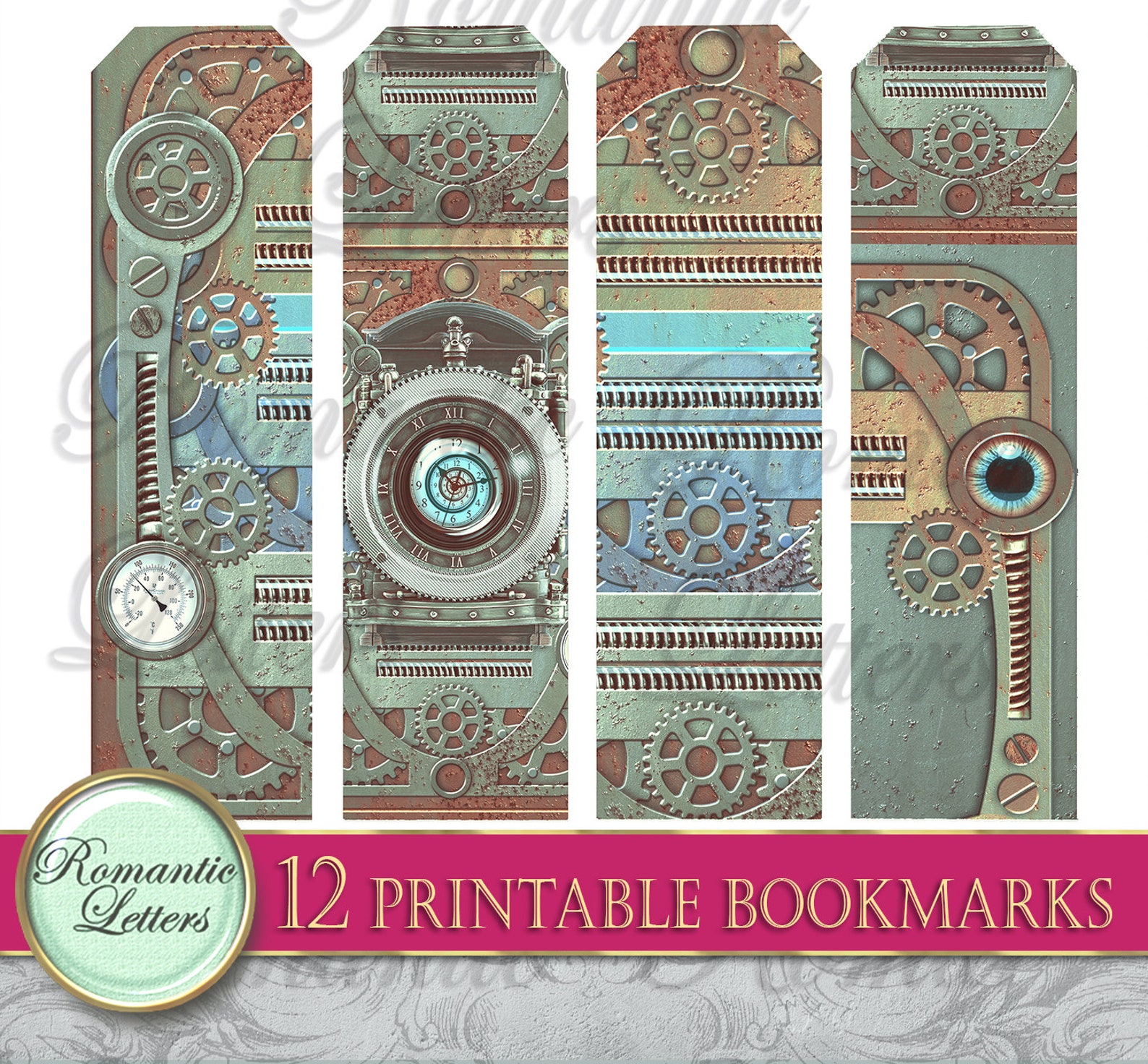 Printable Steampunk Bookmarks Set Digital Printable Gift Tags - Etsy
