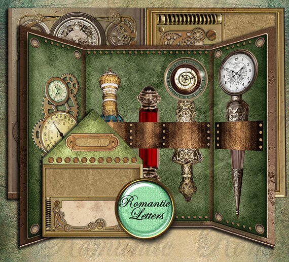 Steampunk Printable Loaded Envelope Journal Pockets Card | Etsy