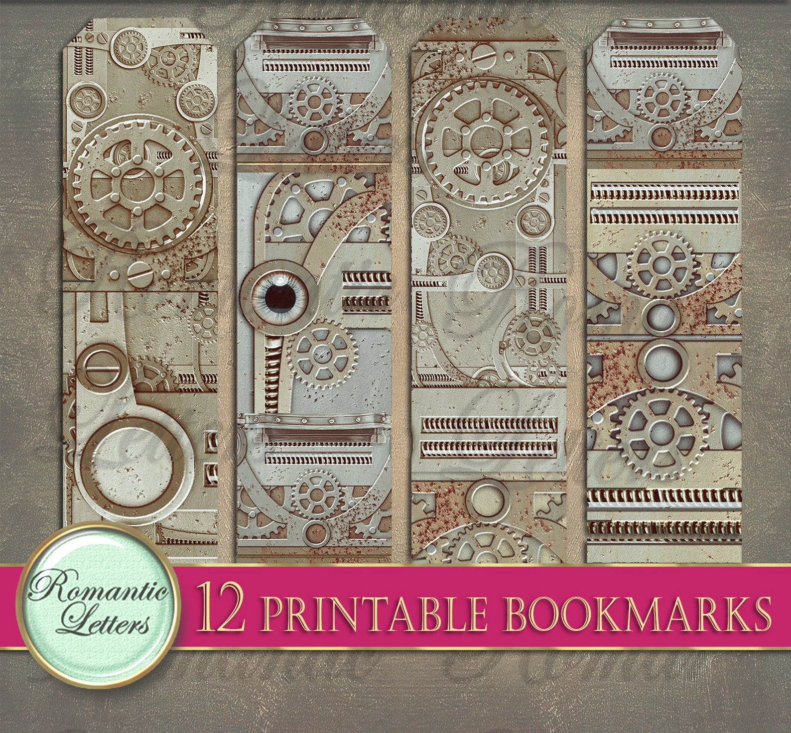 Printable Steampunk Bookmarks Set Printable Scrapbook Gift - Etsy