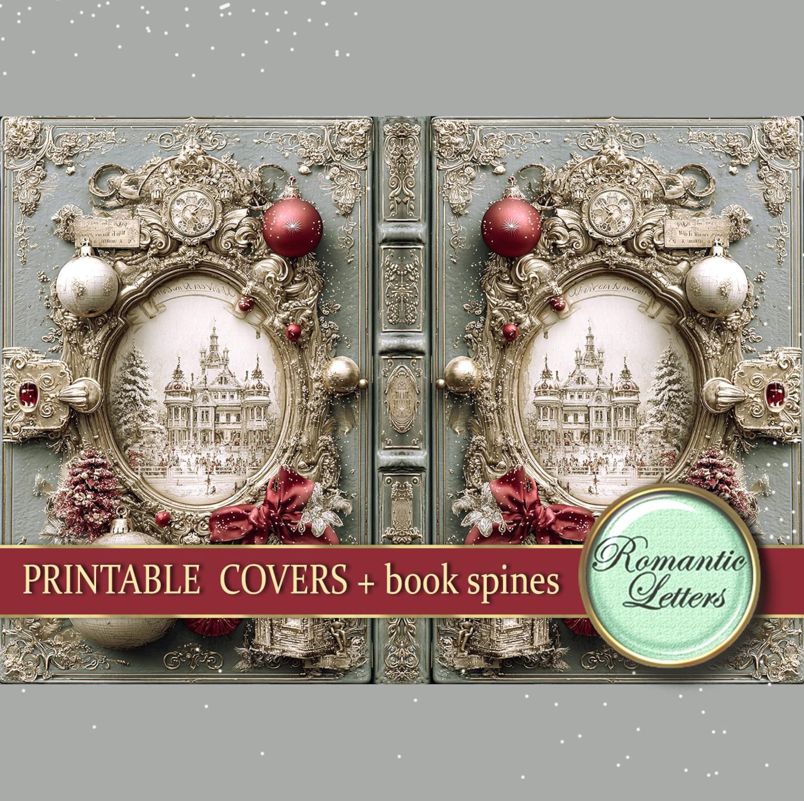 Printable Shabby Chic Christmas Journal Covers, Book Spines (digital ...