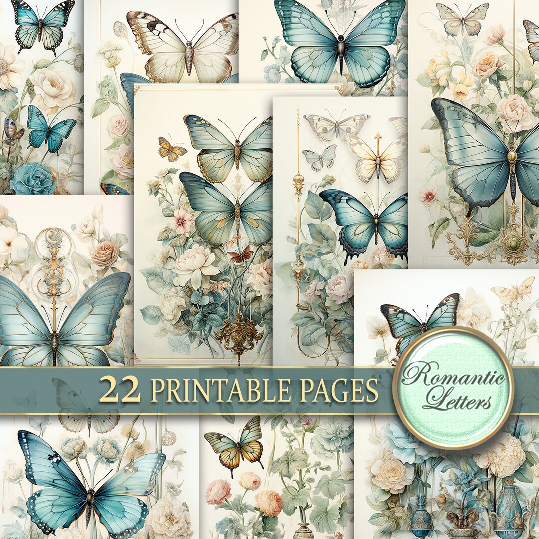 Butterflies Digital Scrapbook Paper Pack Shabby Chic Flower Butterfly ...