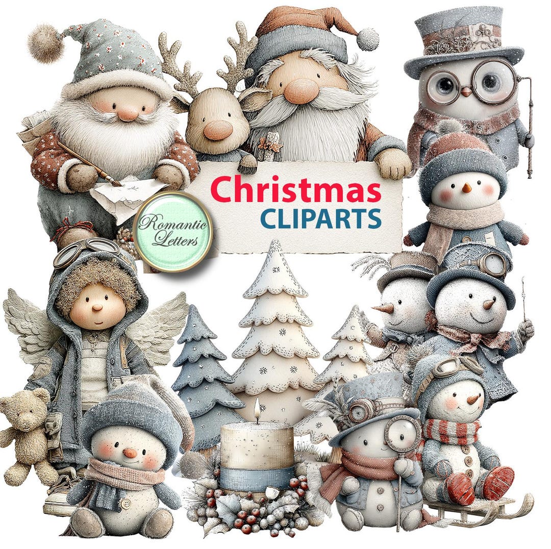 Christmas Snowman Clipart Watercolor, Christmas Tree Santa Sublimation ...