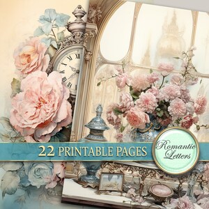 Floral Digital Printable Scrapbook Paper Pack Junk Journal Pages Shabby ...