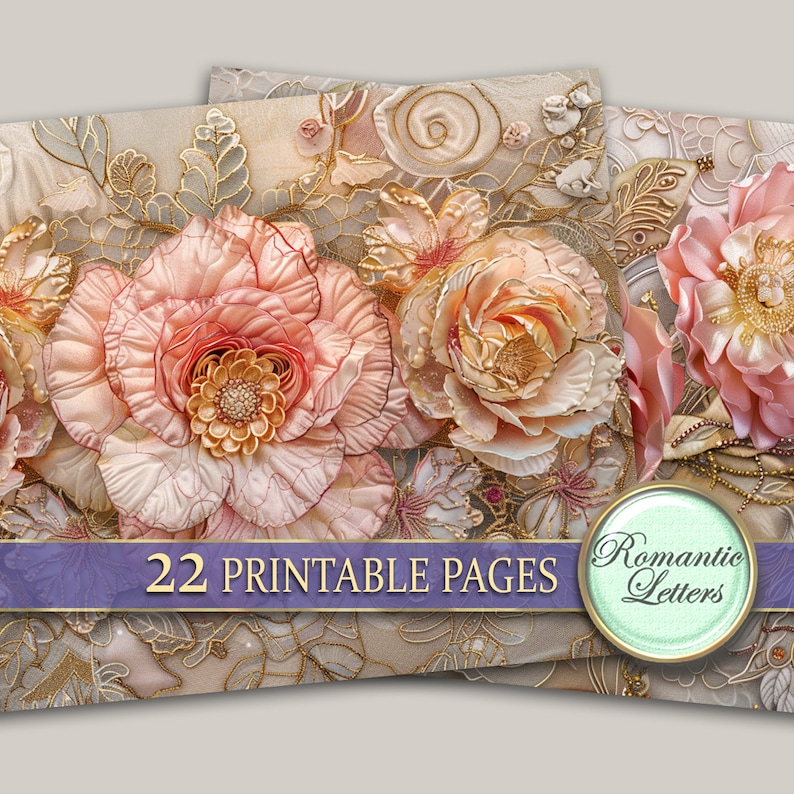 Botanical Digital Scrapbook Paper Pack Shabby Chic Flowers Wedding ...