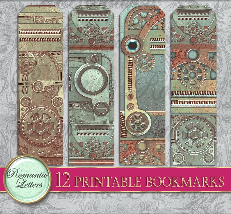 Printable Steampunk Bookmarks Set Digital Printable Gift Tags Printable ...