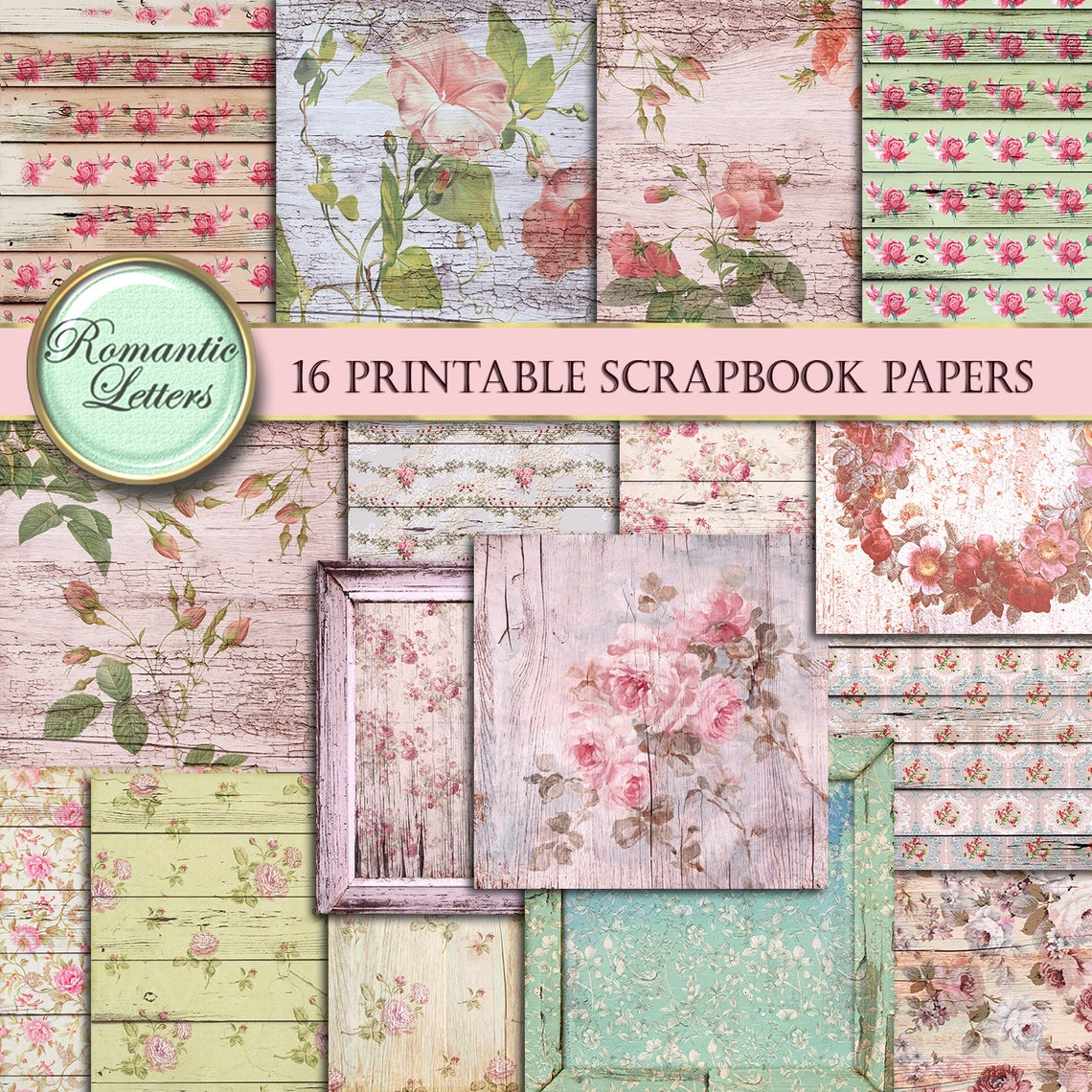 Shabby Chic Digital Scrapbook Paper Pack Pink Floral Digital | Etsy