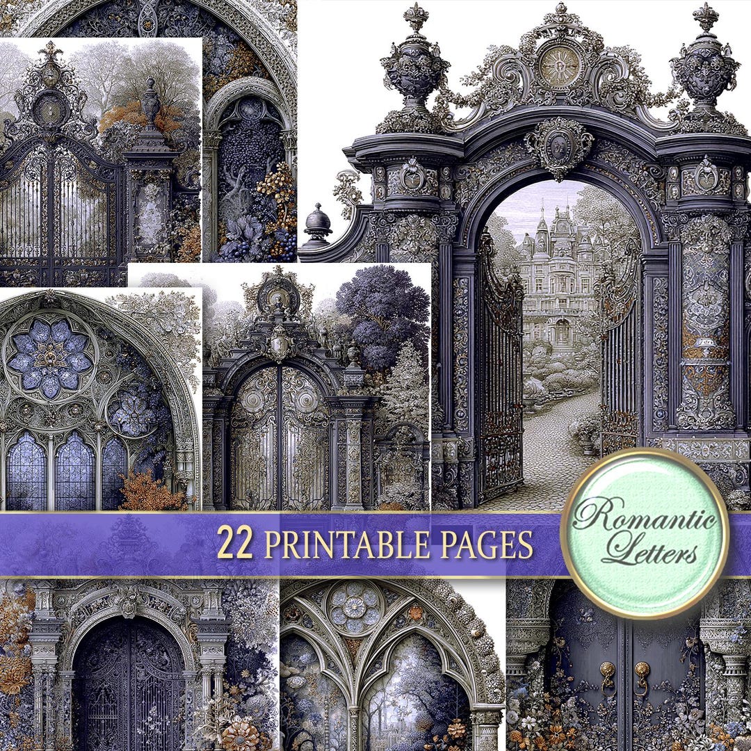 Gothic Gates Digital Printable Scrapbook Paper Pack Junk Journal Pages ...