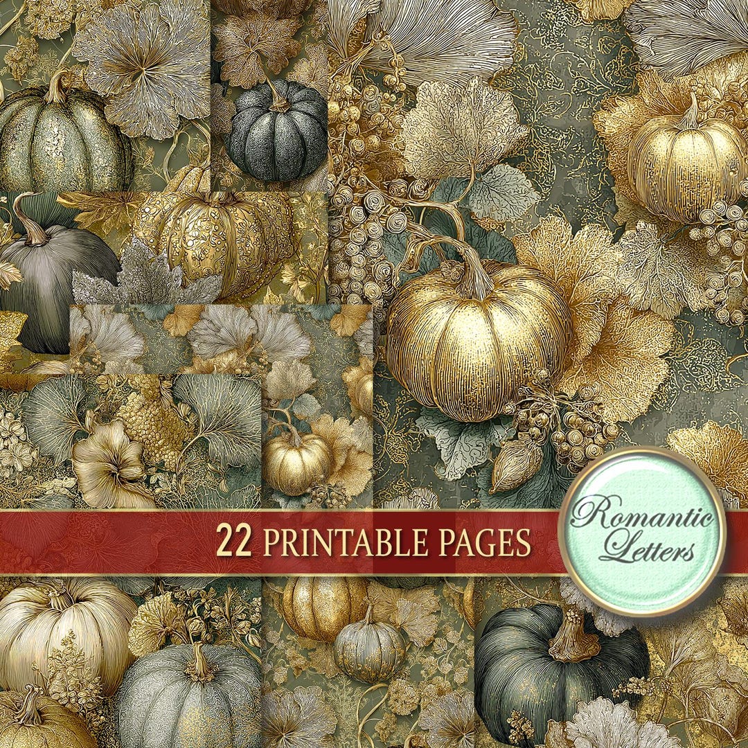 Golden Pumpkin Seamless Patterns Digital Printable Scrapbook Paper Pack ...