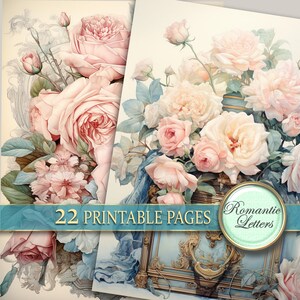 Floral Digital Printable Scrapbook Paper Pack Junk Journal Pages Shabby ...
