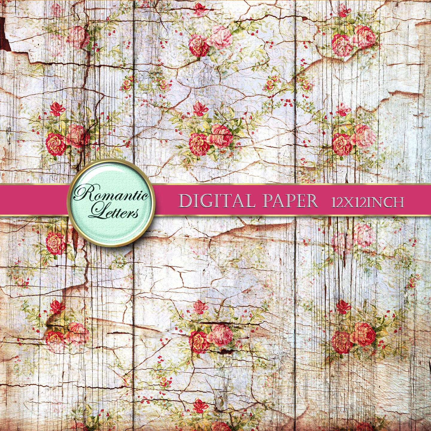 Floral digital scrapbook paper pack Shabby Chic distressed | Etsy