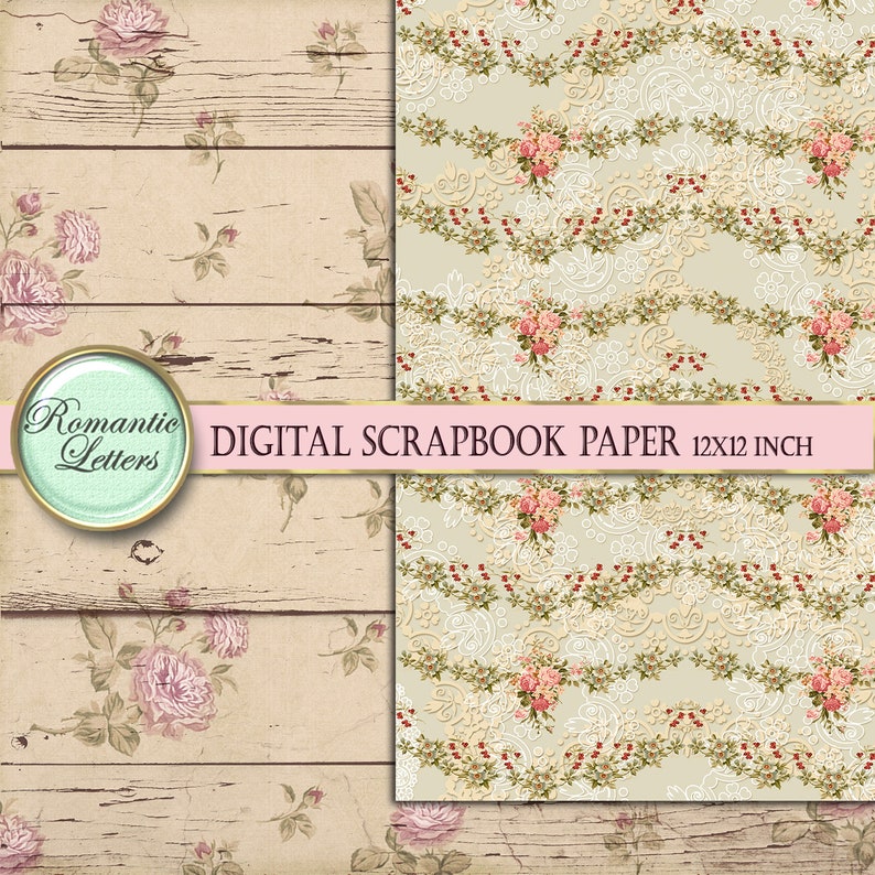 Digital Scrapbook Paper Pack Floral Digital Paper Shabby Chic | Etsy