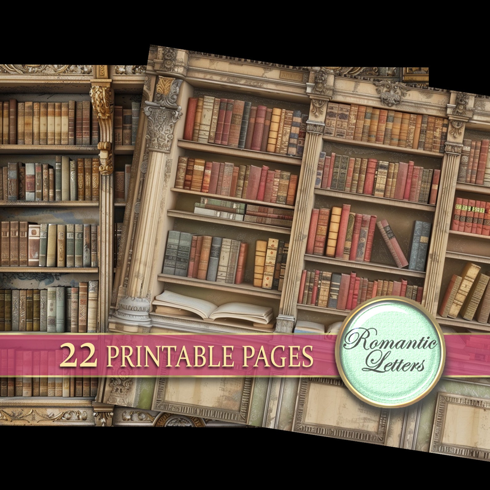 Bookshelves Bookcase Digital Scrapbook Paper Pack Printable Craft Paper ...