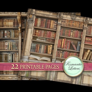 Bookshelves Bookcase Digital Scrapbook Paper Pack Printable Craft Paper ...