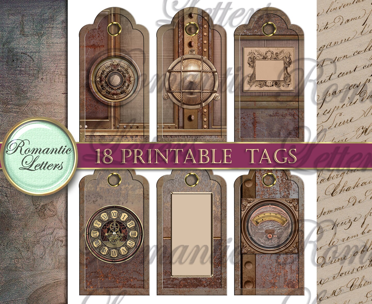Printable Steampunk Journal Tags Printable Scrapbook Grunge Gift Tags ...