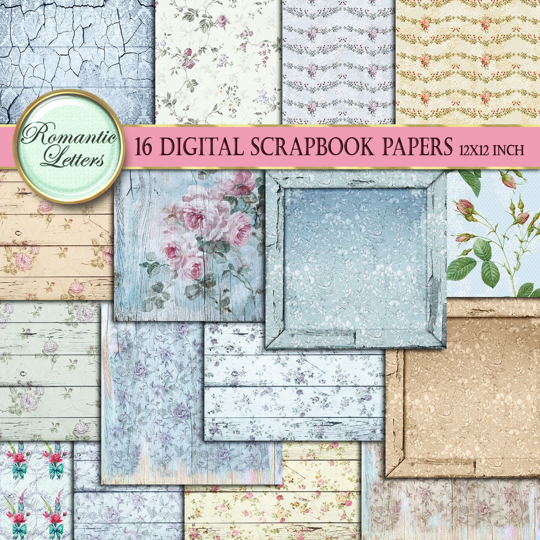 Digital Scrapbook Paper Pack Floral Digital Paper Shabby Chic Paper ...