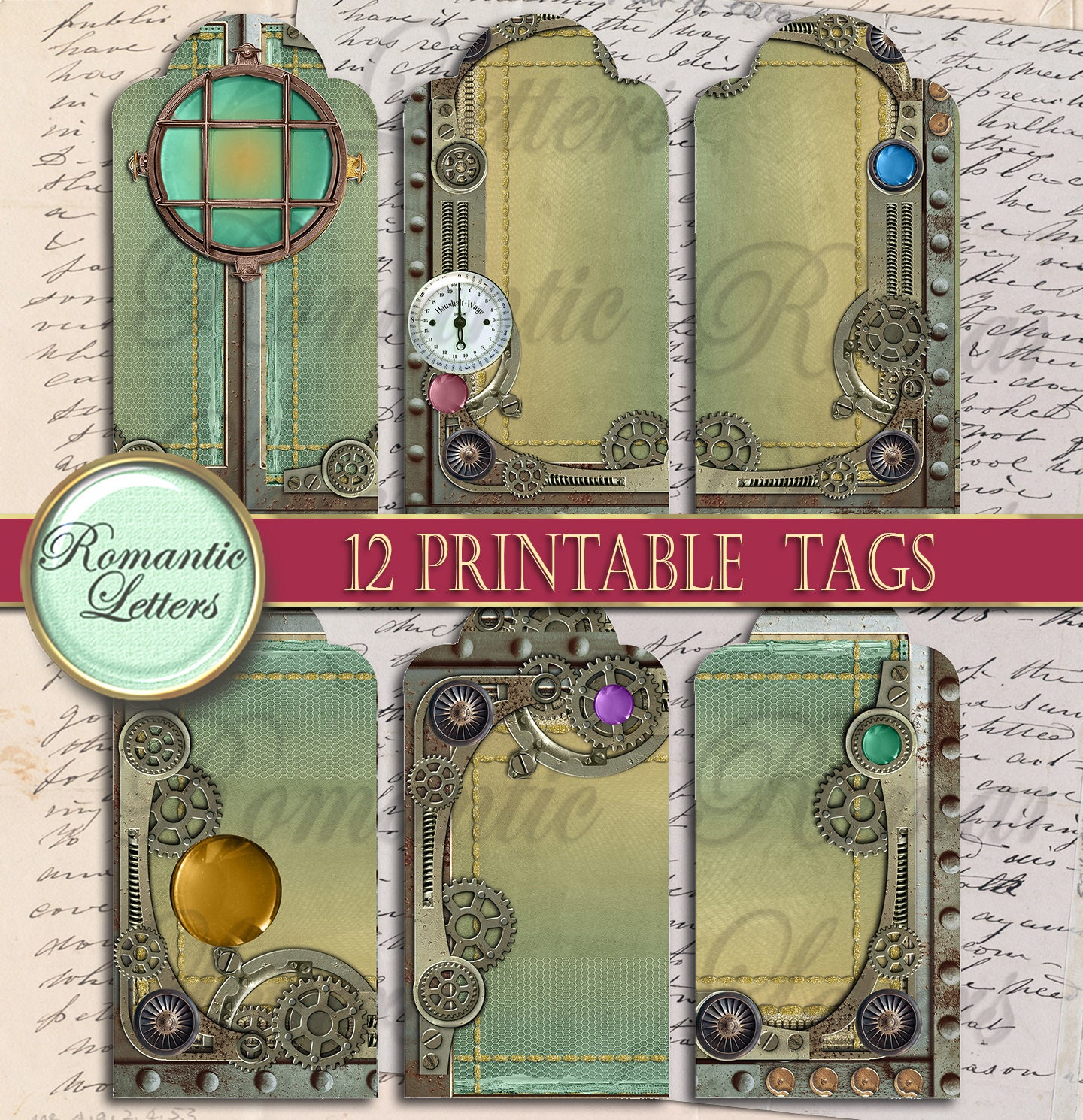 Printable Steampunk junk journal tags printable scrapbook gift | Etsy