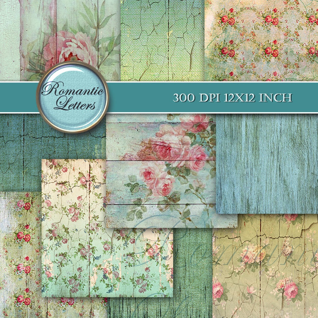 Floral Digital Scrapbook Paper Pack Shabby Chic Vintage Rose Flower ...