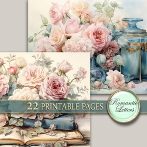 Floral Digital Printable Scrapbook Paper Pack Junk Journal Pages Shabby ...