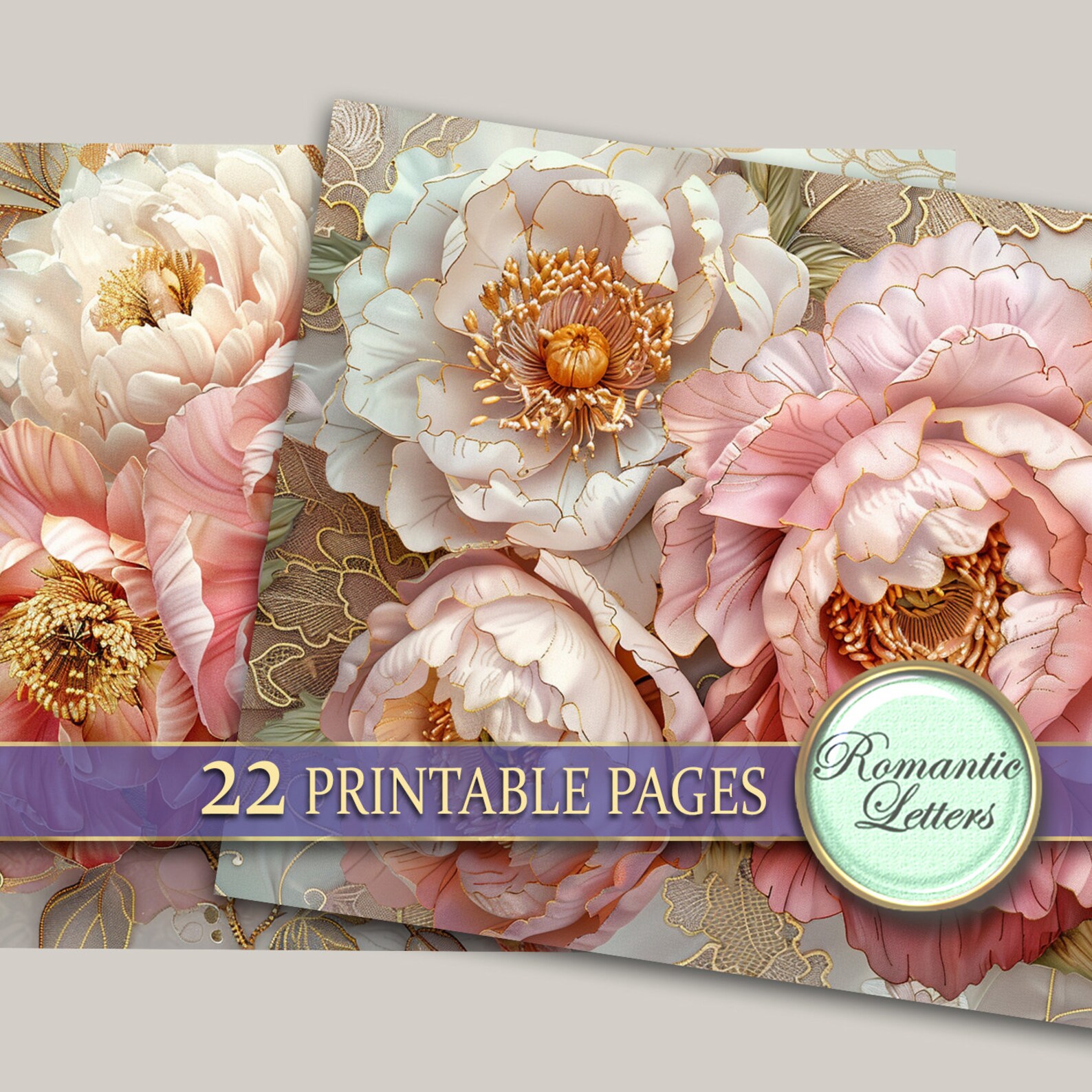Botanical Digital Scrapbook Paper Pack Shabby Chic Flowers Wedding ...