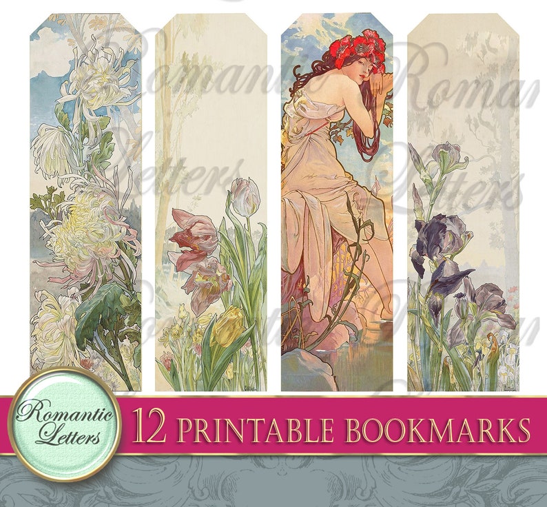 Printable Bookmarks Set Floral Digital Printable Gift Tags - Etsy