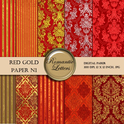 Digital Paper Damask Gold Digital Paper Red Gold Digital - Etsy