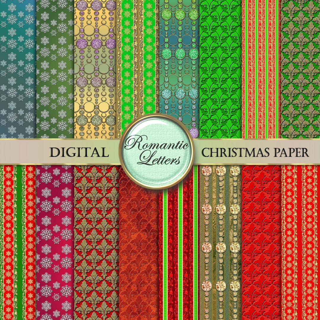 Christmas Digital Paper Pack Digital Christmas Scrapbook Paper Gold ...