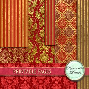 Digital Paper Damask Gold Digital Paper Red Gold Digital Background ...