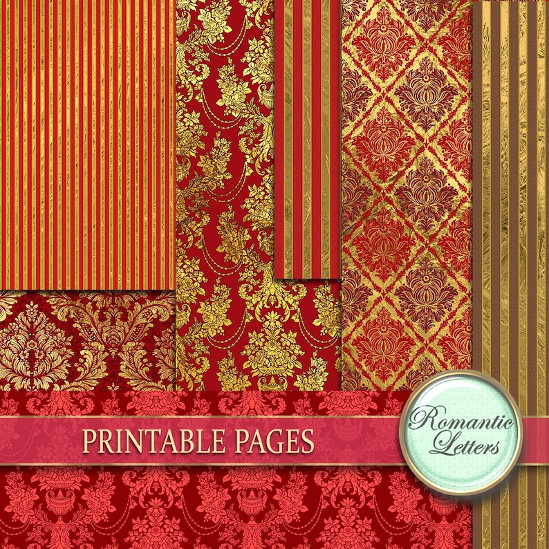 Digital Paper Damask Gold Digital Paper Red Gold Digital Background ...