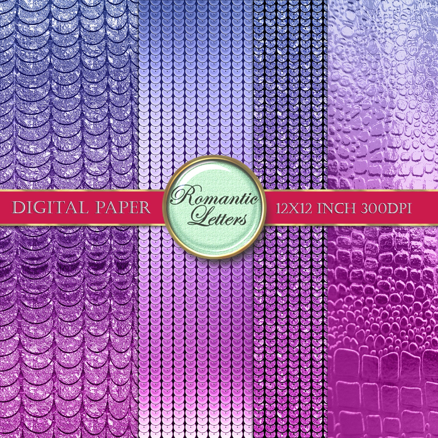 Purple Digital Paper Scrapbook Paper Sequin Background Paper Gold Foil ...