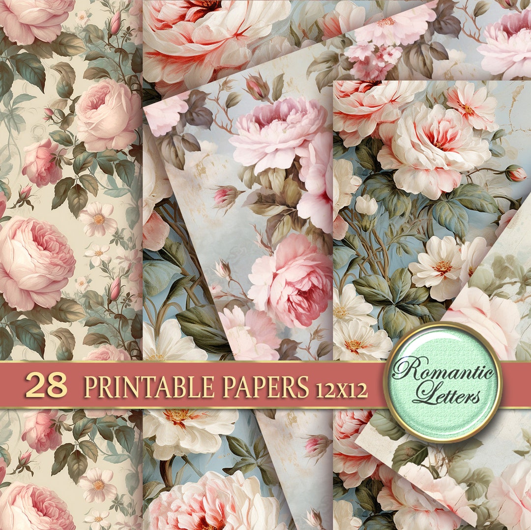 Shabby Chic Digital Scrapbooking Paper Pack Pink Floral Digital ...