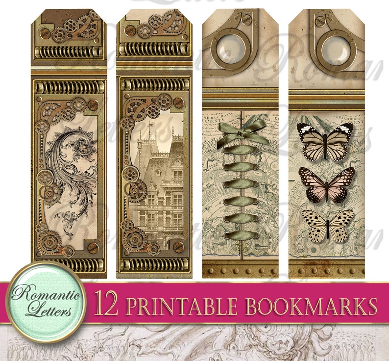 Printable Steampunk Bookmarks Set Digital Printable Gift Tags - Etsy