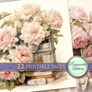 Rose Flowers Floral Digital Scrapbook Paper Pack Shabby Chic Vintage ...