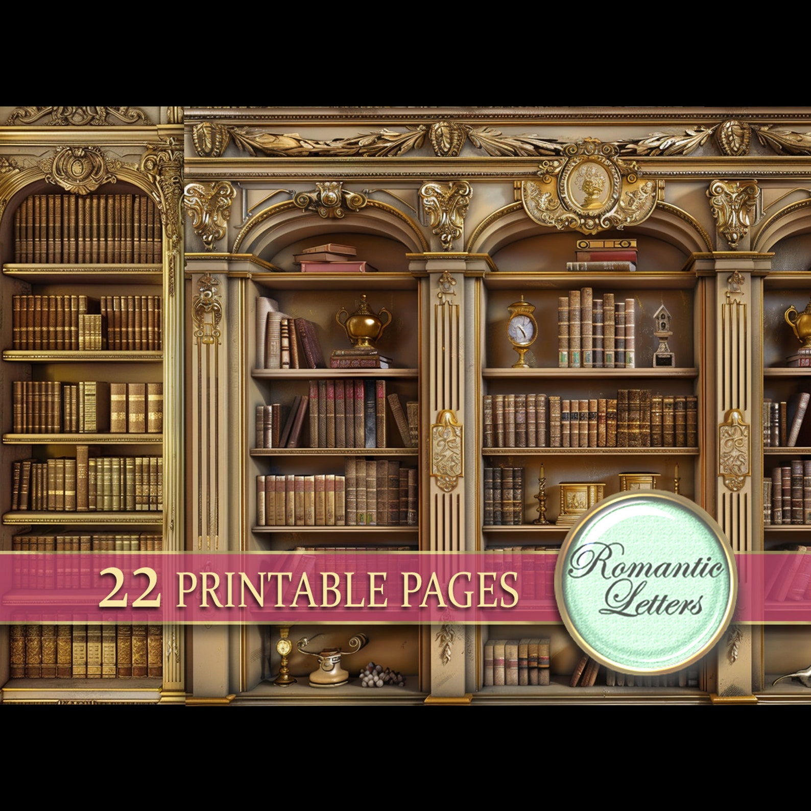 Bookshelves Bookcase Digital Scrapbook Paper Pack Printable Craft Paper ...