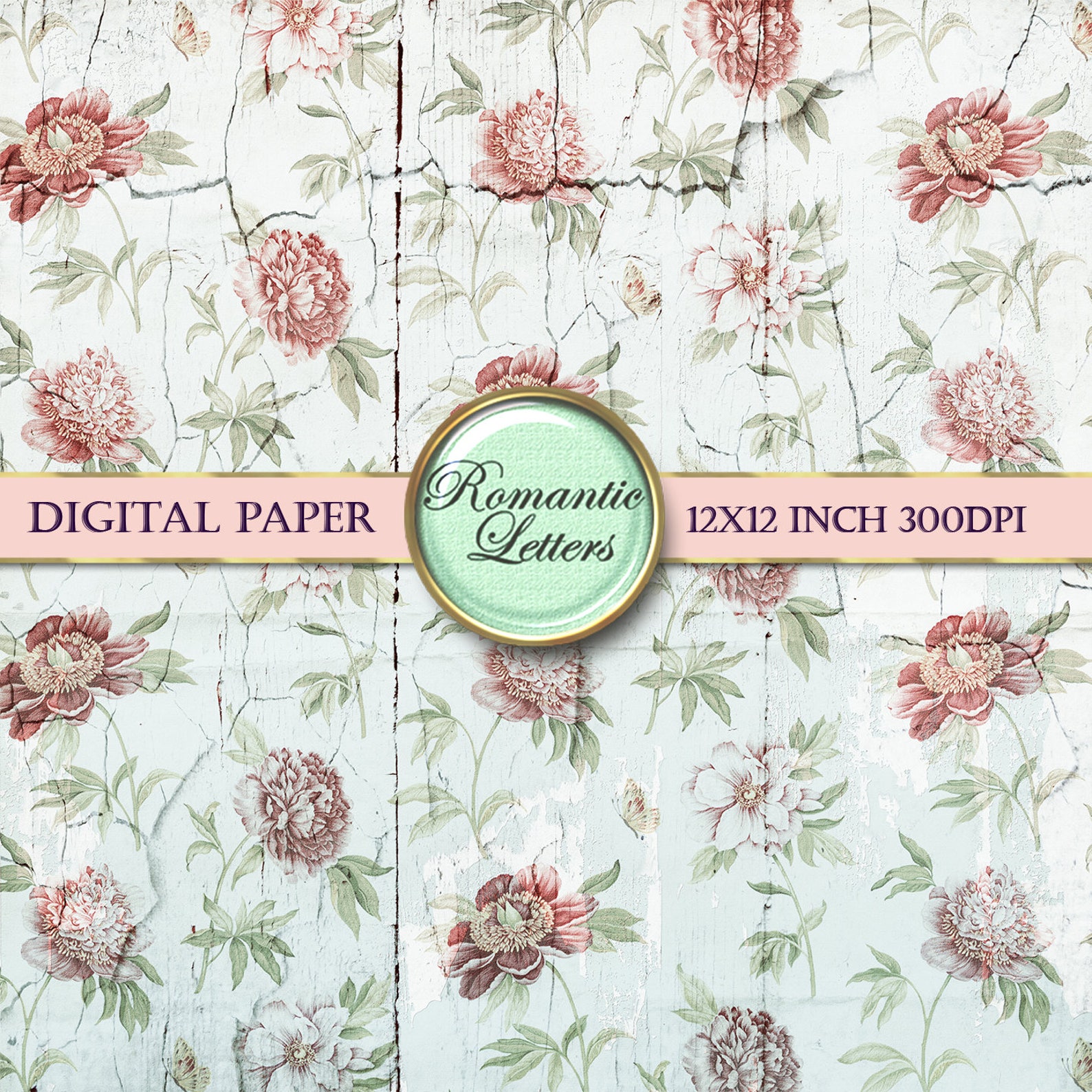 Floral Digital Scrapbook Paper Pack Shabby Chic Digital Paper - Etsy