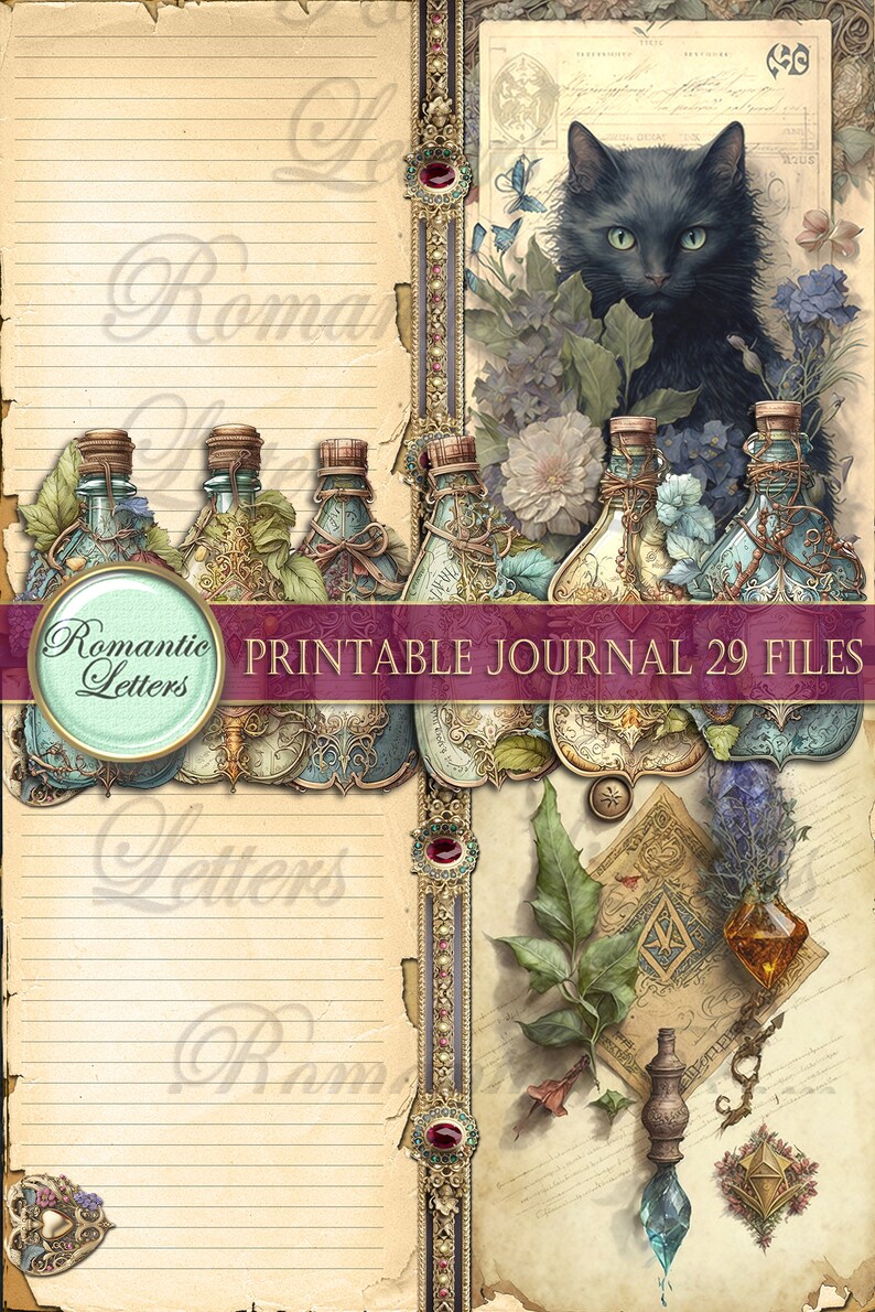Magic Printable Junk Journal Kit Printable Journal Pages Card Tag Cover ...