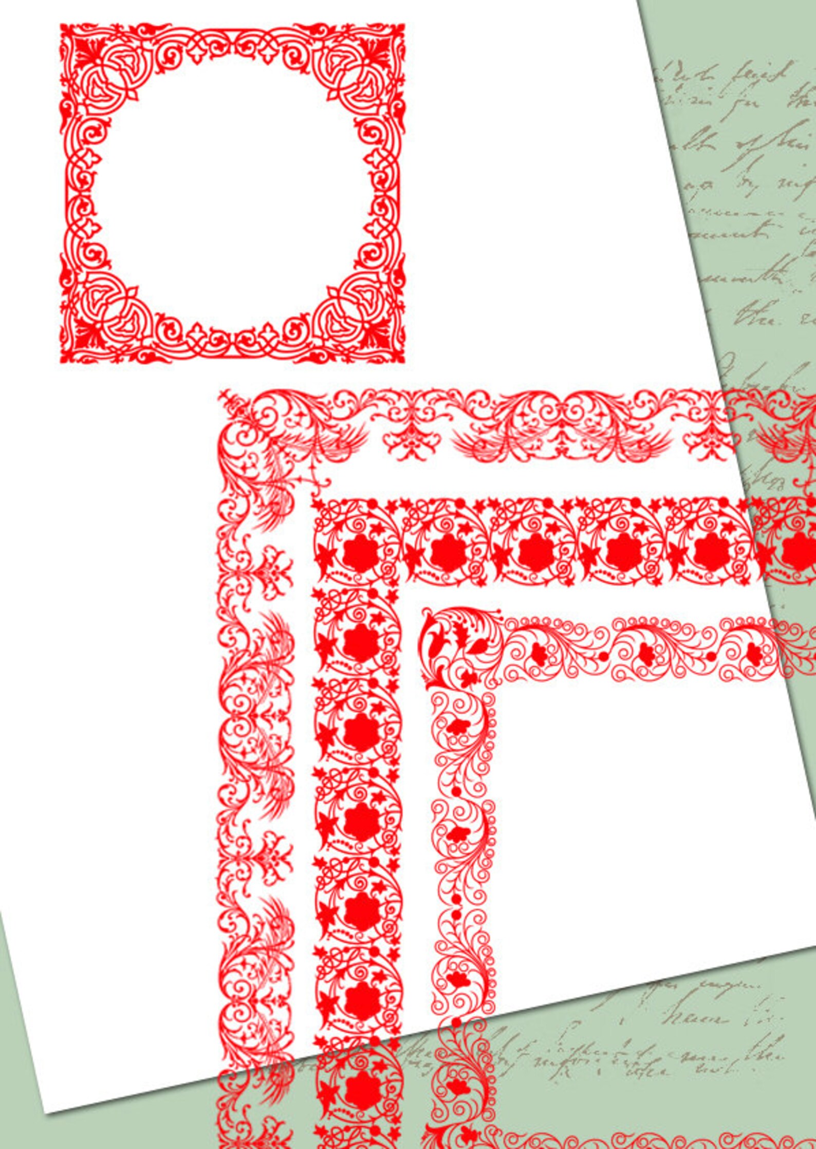 Digital Scrapbook Frames Digital Clip Art Red Lace Digital - Etsy