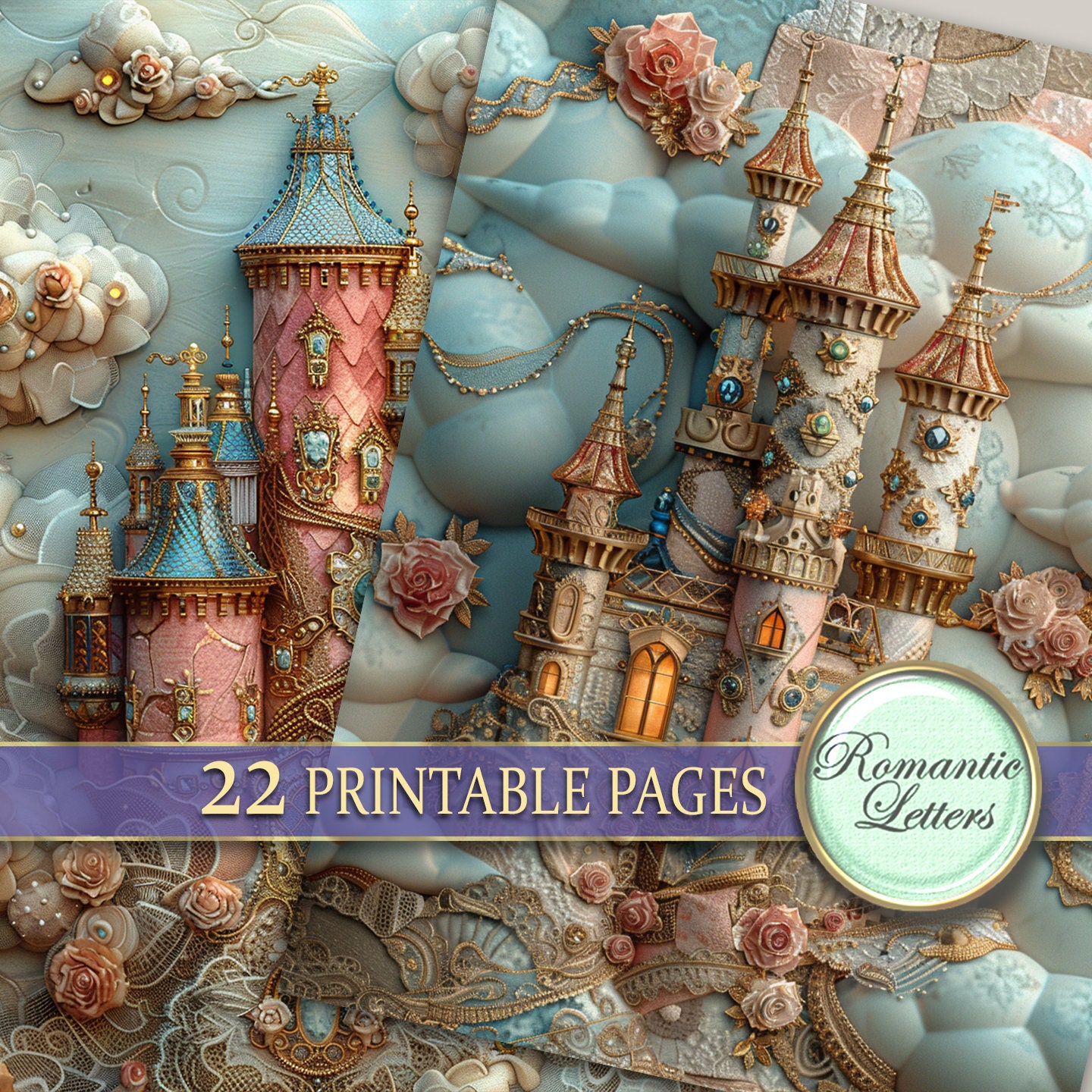 Digital Printable Scrapbook Paper Pack Fairytale Castle Patchwork ...