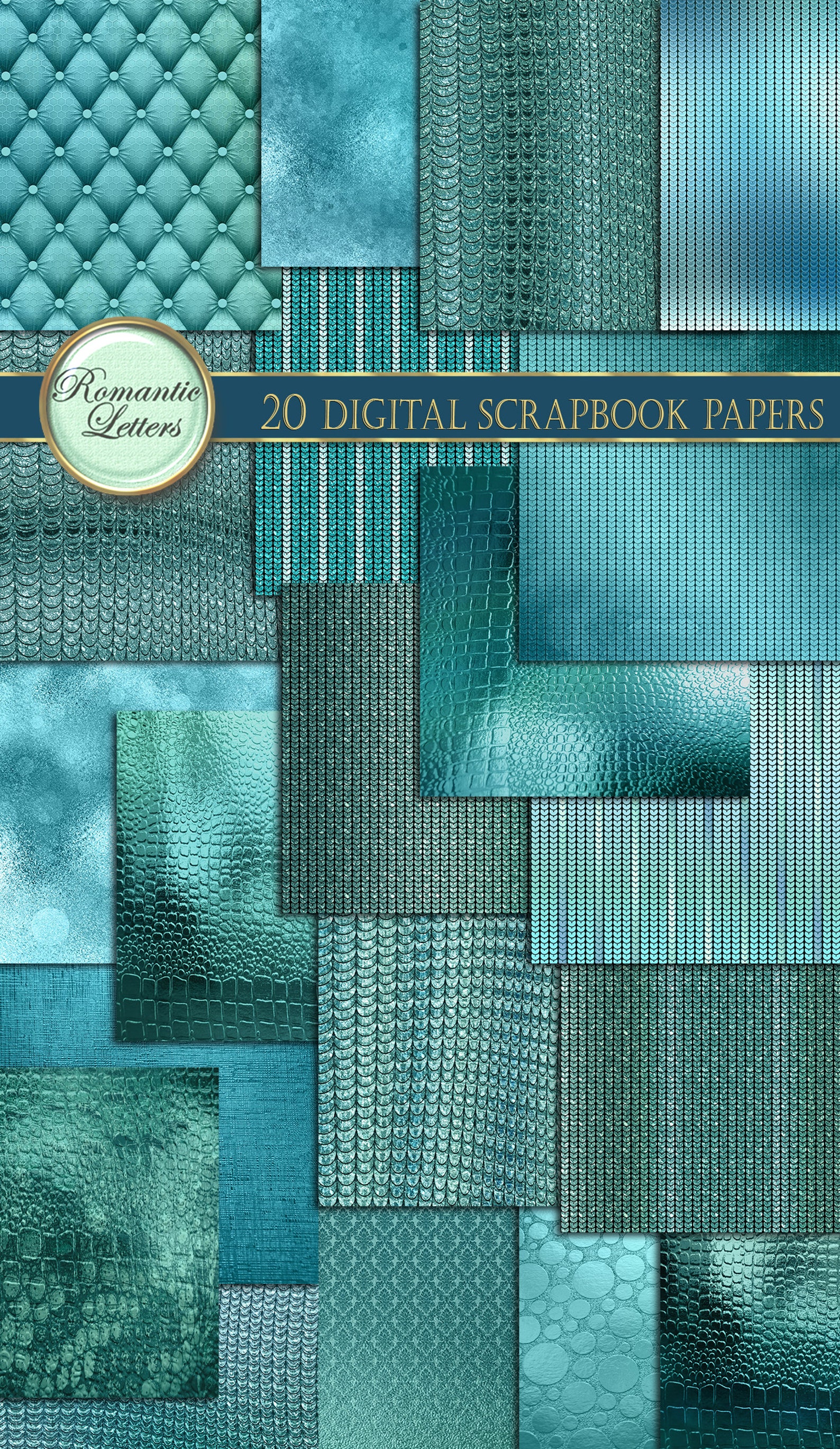 Digital Paper Teal Digital Scrapbook Album Paper Digital | Etsy