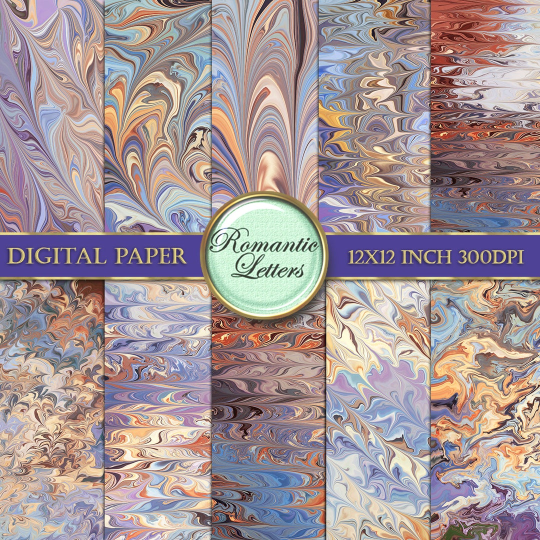 Marbled Digital Paper Pack Digital Scrapbook Background Printable ...