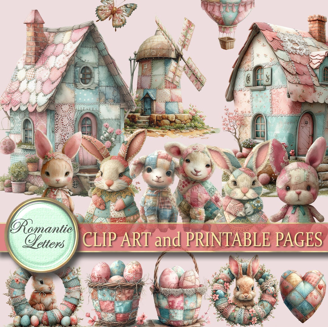 Easter Bunny Digital Clip Art Set Printable Scrapbook Paper Easter Eggs ...