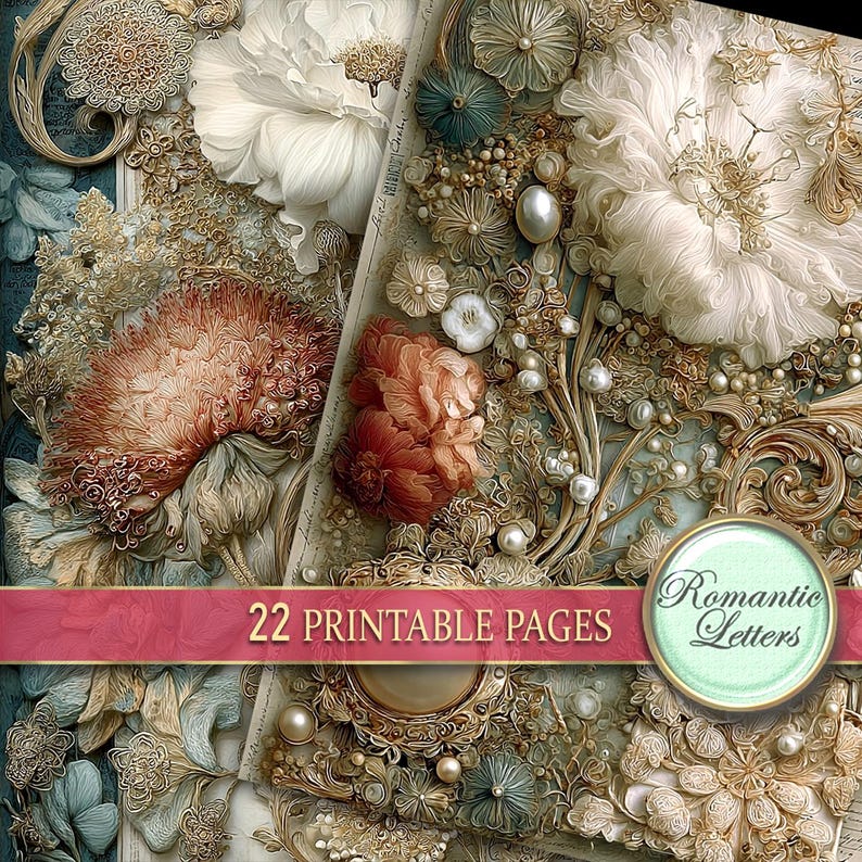 Digital Printable Scrapbook Paper Pack Junk Journal Pages Flower ...